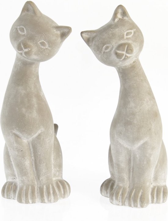 Beeld Kat - Assortiment - Cement - 10 x 10 x 28cm - Grijs | bol