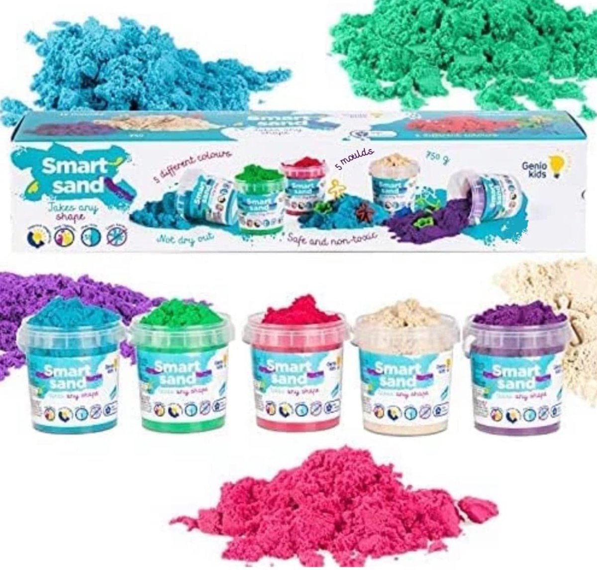 Kinetisch Zand - 1,65 lb/ 750g - 5 Kleuren Regenboog - Modellerend ...