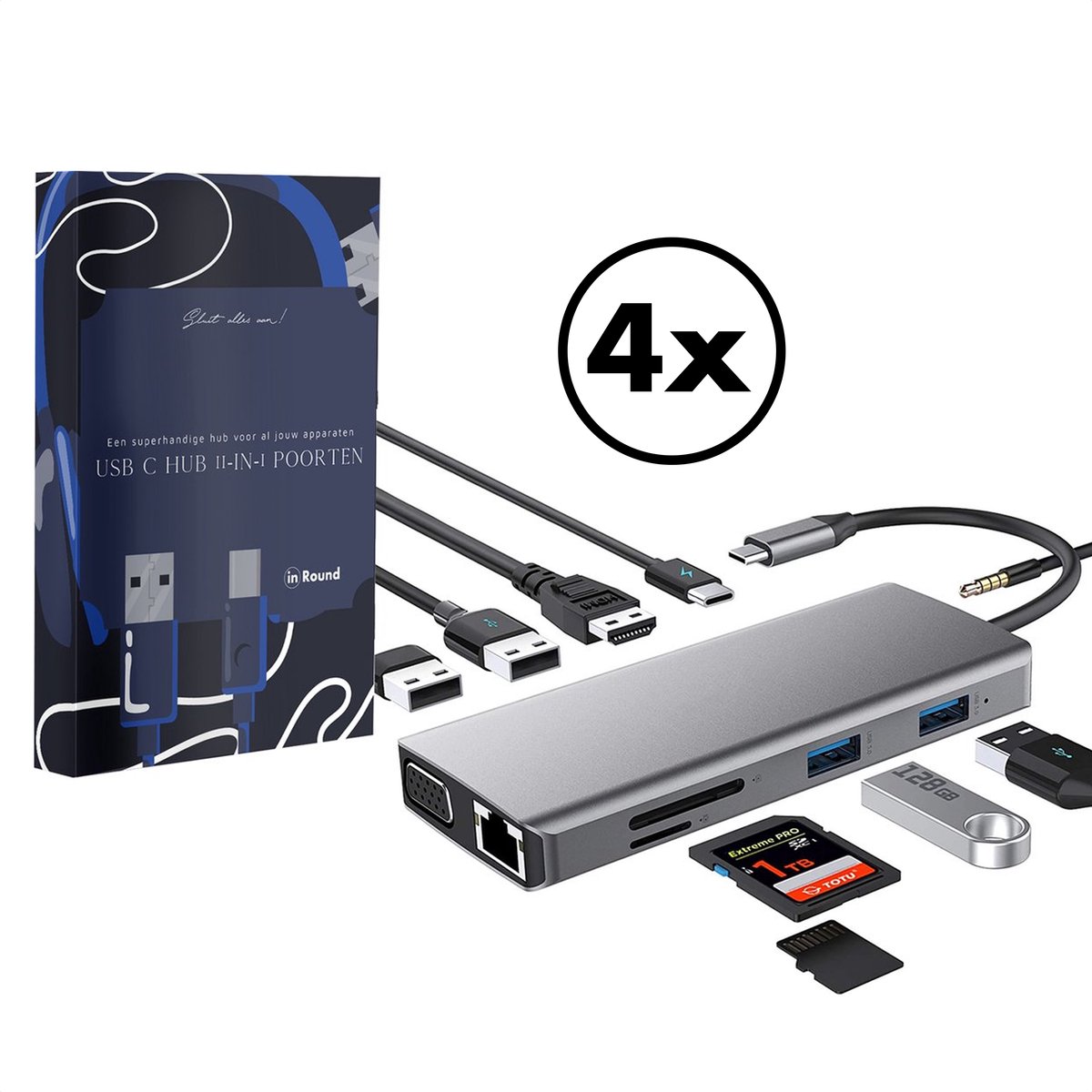 USB C Hub 11 Poorten – 4 Pack - USB-c Kabel Adapter Laptop- Splitter ...