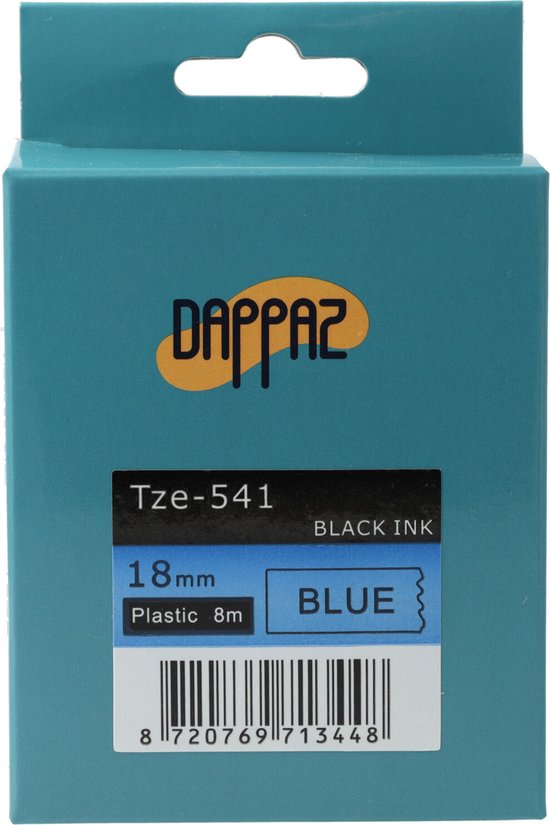 Dappaz - Brother Compatible Labeltape TZe-541 Zwart op Blauw 18 mm x 8 ...