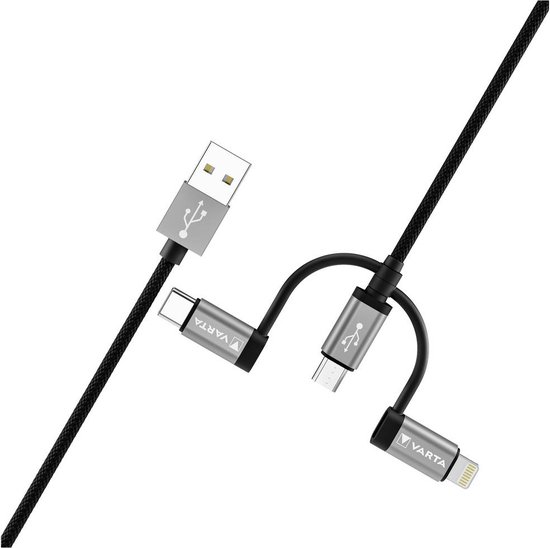 Varta USB-kabel USB-A stekker, USB-micro-B stekker, USB-C stekker, Apple Lightning... | bol
