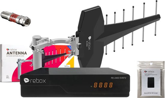 Rebox DVB-T2 Power PLUS EXTRA Pakket – DVBT2 ontvanger + buitenantenne + attenuator +... | bol