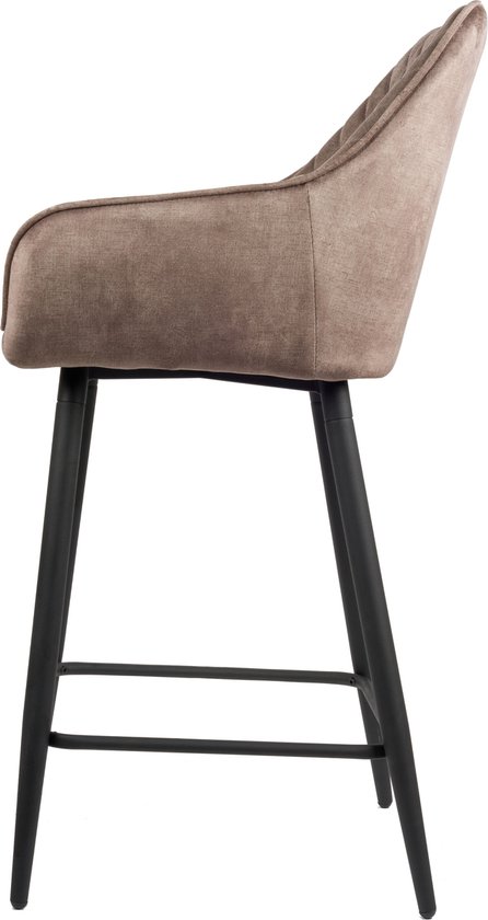 Dora Barkruk - Velvet/Velours - Taupe - Zwarte stalen poten - Barstoel ...