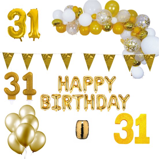 31 jaar Verjaardag Versiering Pakket Goud XL | bol