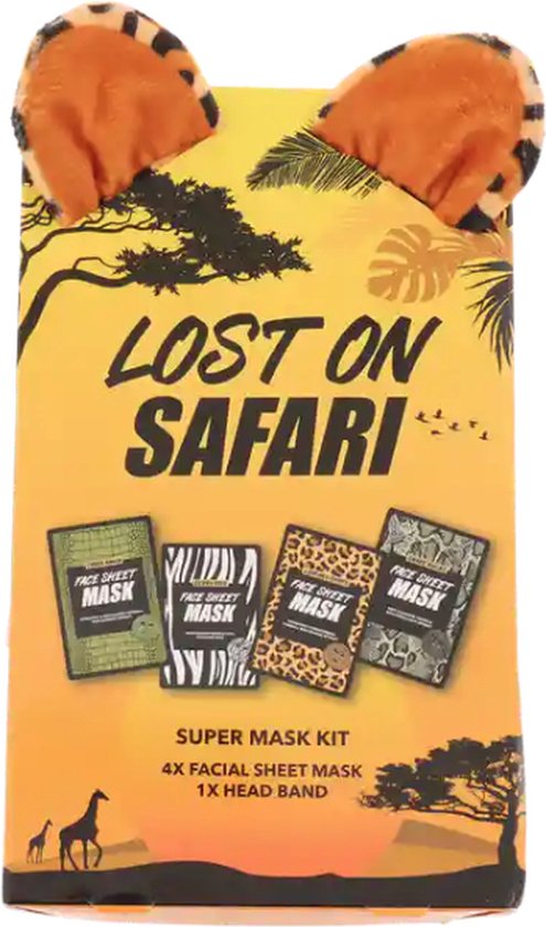 Afrika - Lost on safari - masker set met hoofdband - 4x facial mask ...