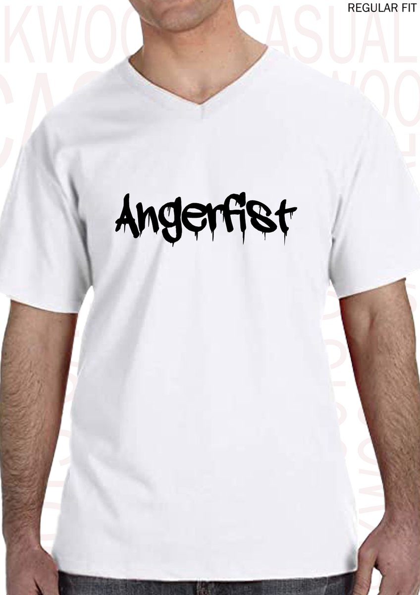 ANGERFIST heren t-shirt - Wit - Maat S - Korte mouwen - V hals ...