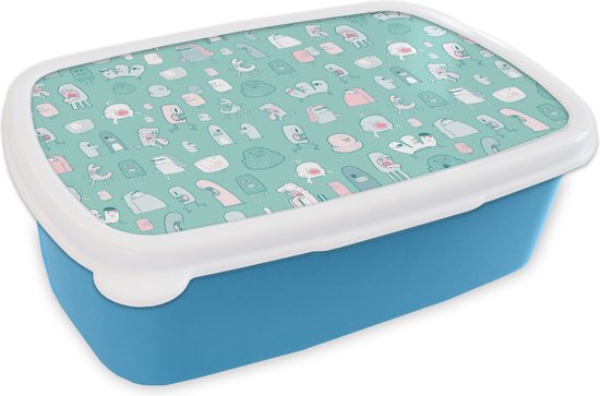 Broodtrommel Blauw - Lunchbox - Brooddoos - Monster - Patroon - Pastel ...