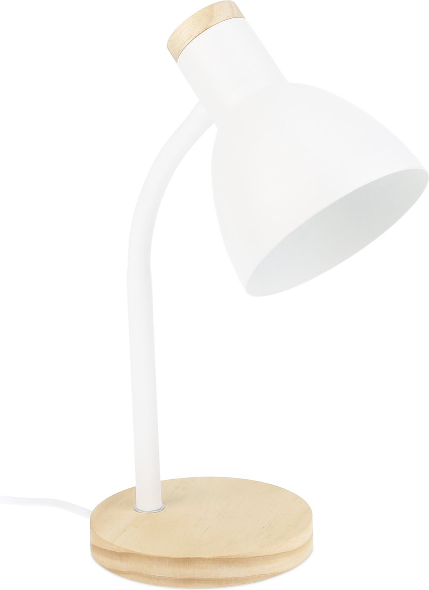 Relaxdays bureaulamp wit - E14 - kantelbare tafellamp - leeslamp hout ...