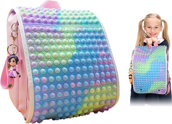 AO®️Fidget Pop On It Backpack for School, Rainbow Pop Bubble Fidget ...