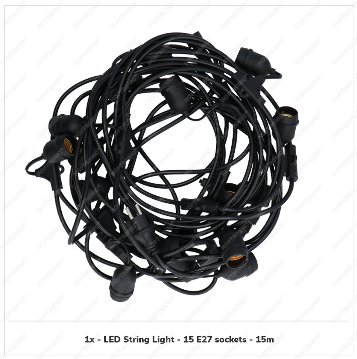 HOFTRONIC Prikkabel - 15 meter - 15 E27 fittingen (excl. lichtbron ...