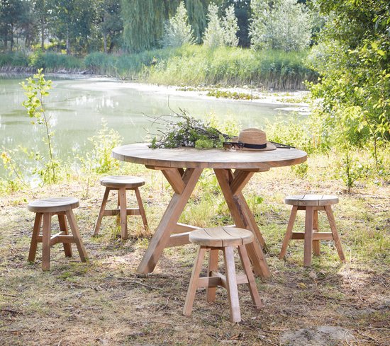 DKS robuste tuintafel Ayarza rond gerecycled teak dia 130 x 76 x 4 cm ...