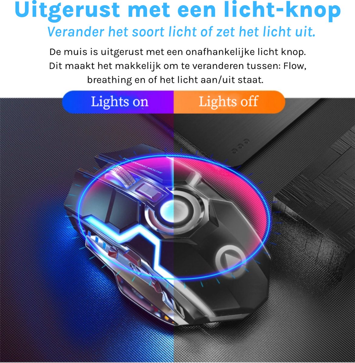 Draadloze Gaming Muis – Zwart/Grijs – RGB – 1600 DPI – Stil geluid ...