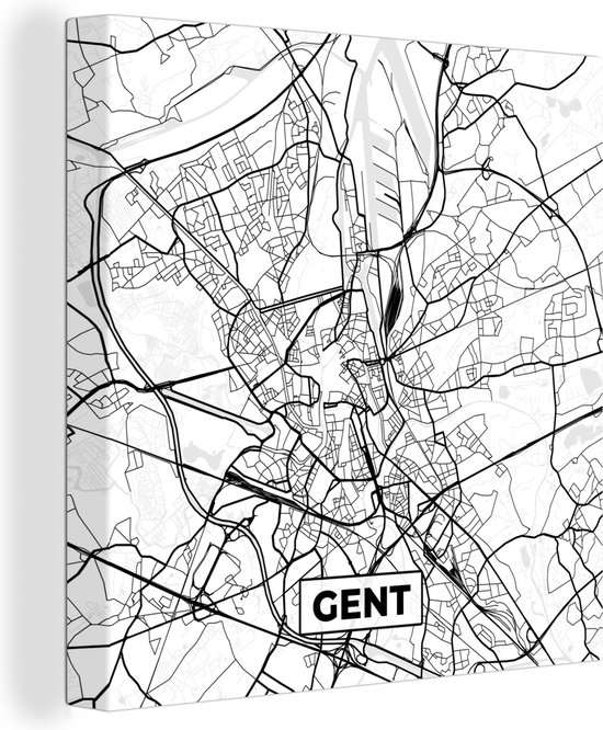 Canvas Schilderij Stadskaart – Plattegrond – België – Zwart Wit – Gent ...