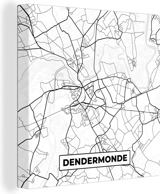 Canvas Schilderij Stadskaart – Zwart Wit - Kaart – Dendermonde – België ...