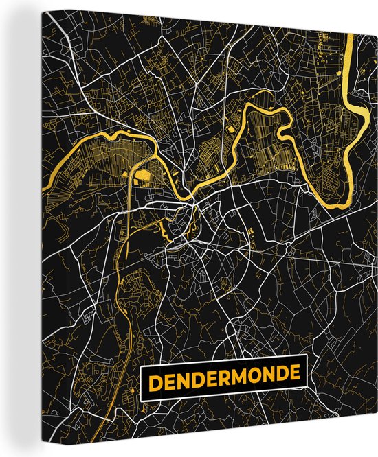 Canvas Schilderij Goud - Dendermonde - Plattegrond - Stadskaart - Kaart ...