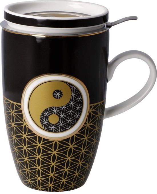 Goebel - Lotus | Thee Mok Yin Yang Zwart | Beker - porselein - 450ml | bol