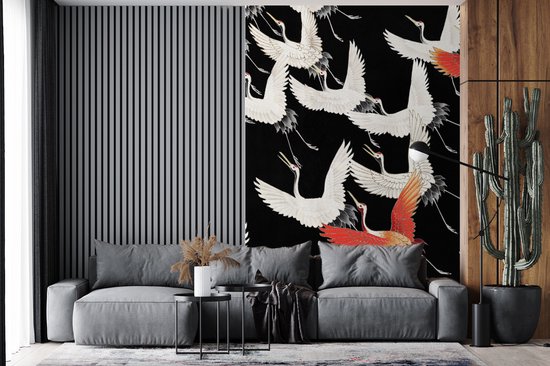 Behang - Fotobehang Scandinavisch - Kraanvogel - Japan - Rood - Wit ...