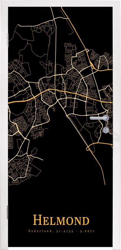 Deursticker Helmond - Kaart - Black and gold - 85x205 cm - Deurposter ...
