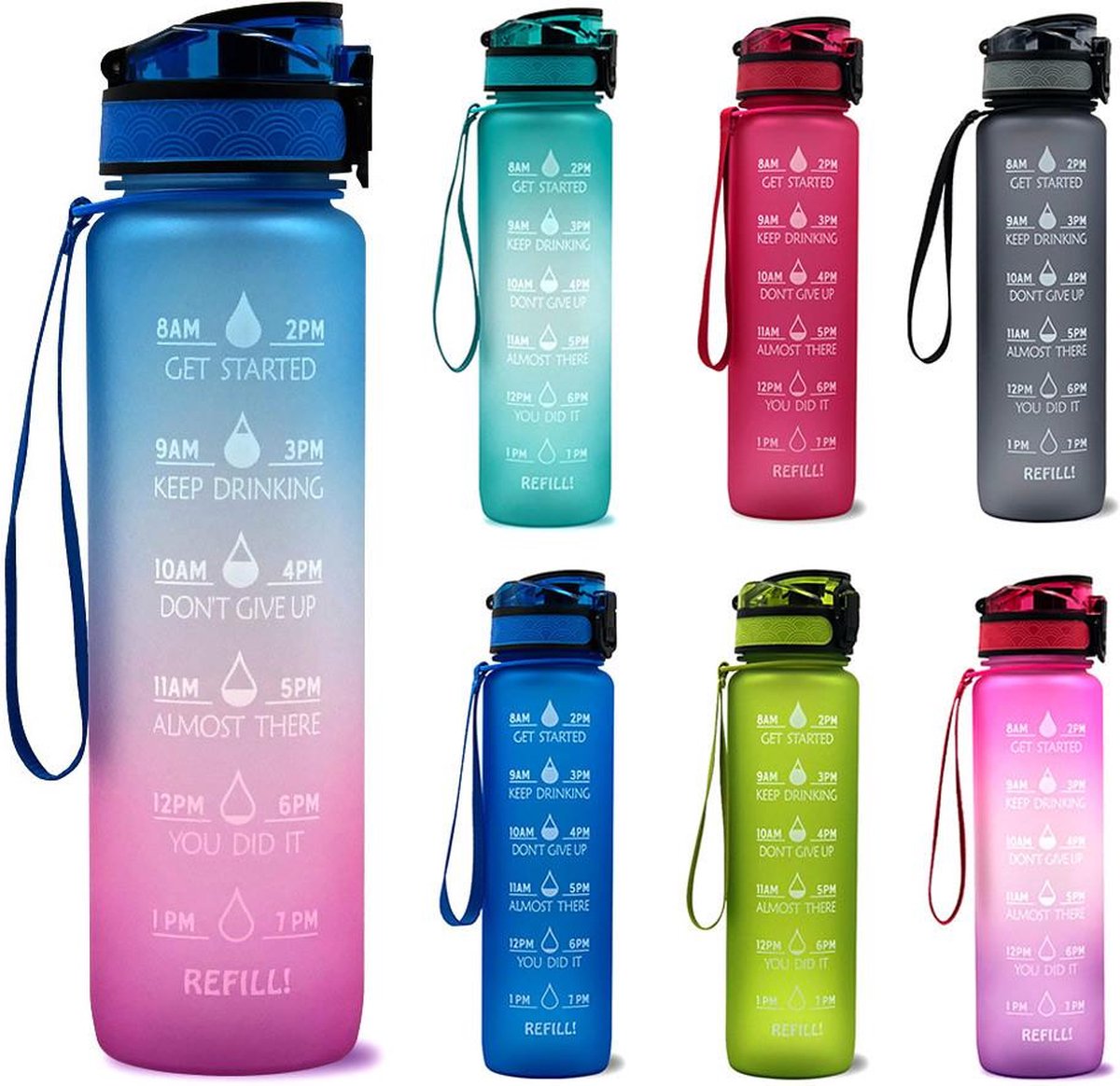 1L Waterfles – Tijd herinnering – Sport – Fitness – Lekvrij – Hydratie ...