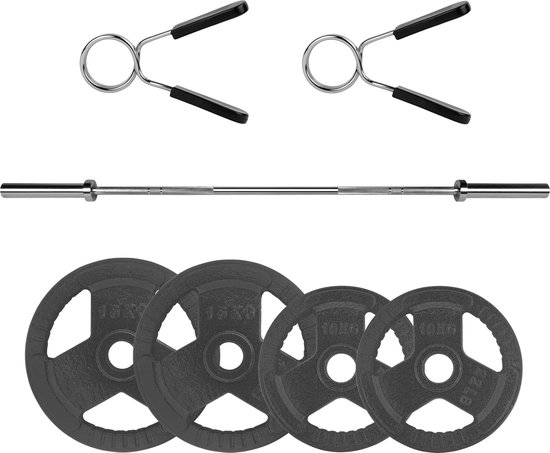 RYZOR Halterset - Olympische halterstang 220 cm met gietijzeren ...