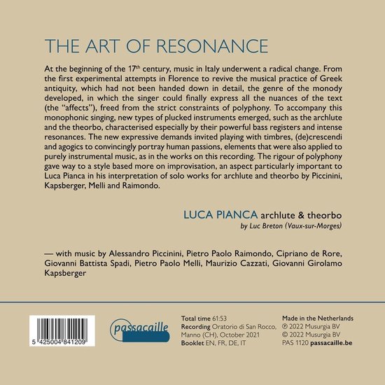 Luca Pianca - The Art Of Resonance - Archlute & Theorbo Music Of The ...