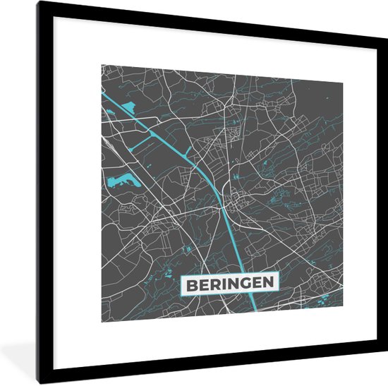 Fotolijst incl. Poster - België – Beringen – Stadskaart – Kaart – Blauw ...
