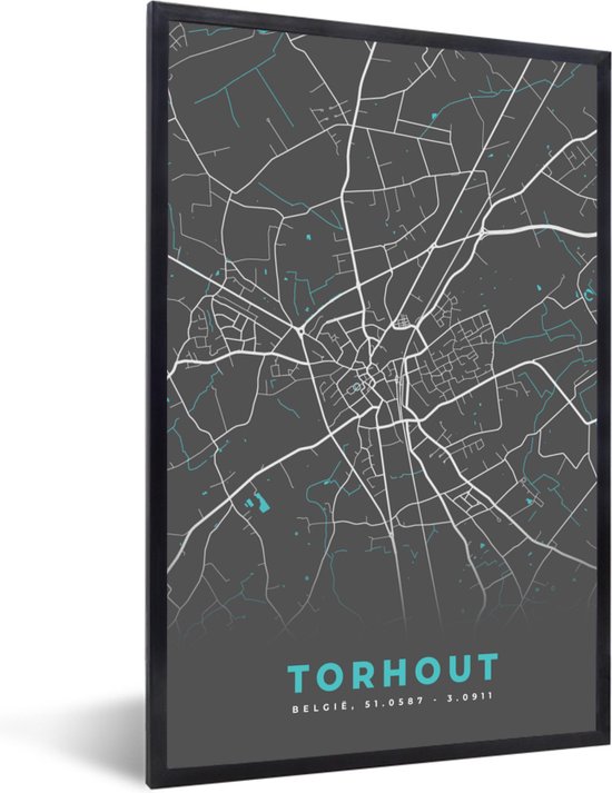 Fotolijst incl. Poster - Stadskaart – Grijs - Kaart – Torhout – België ...
