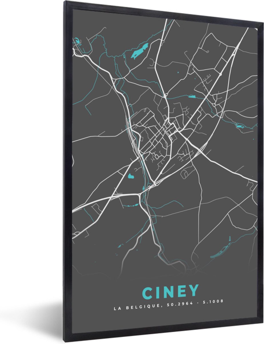 Affiche avec cadre Plan de ville – Grijs - Carte – Ciney – België ...