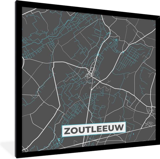 Fotolijst Incl Poster Plattegrond Zoutleeuw Blauw Stadskaart Kaart 40x40