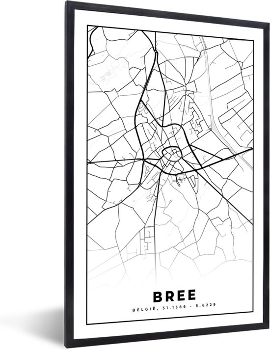 Fotolijst incl. Poster Zwart Wit- Stadskaart – Plattegrond – België ...