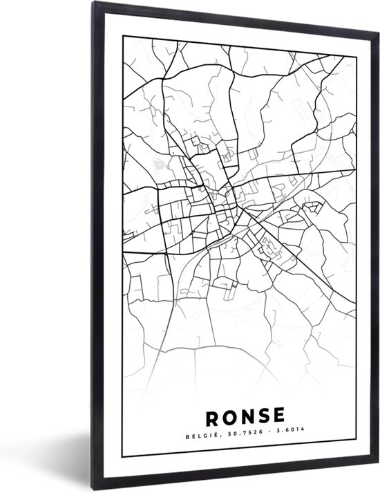 Fotolijst incl. Poster Zwart Wit- Plattegrond – Ronse – Zwart Wit ...