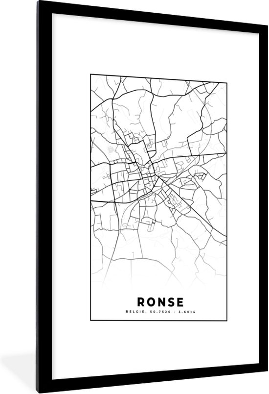 Fotolijst incl. Poster Zwart Wit- Plattegrond – Ronse – Zwart Wit ...
