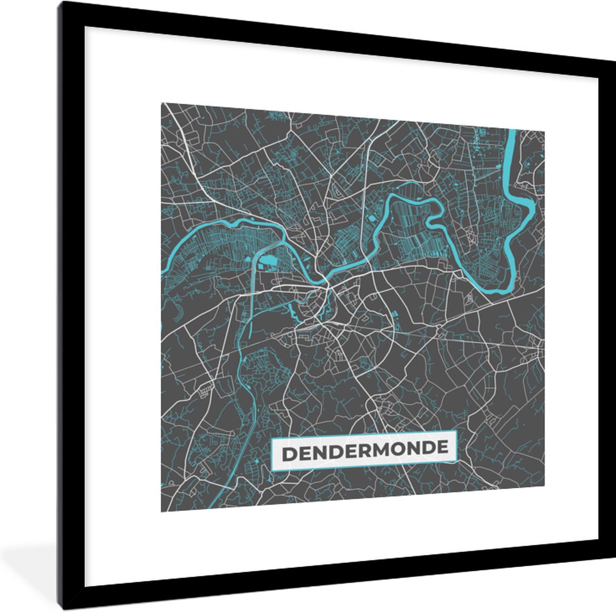 Fotolijst incl. Poster - België – Dendermonde – Stadskaart – Kaart ...