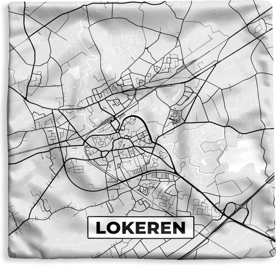 Kussenhoes 50x50 cm - België – Lokeren – Stadskaart – Kaart – Zwart Wit ...