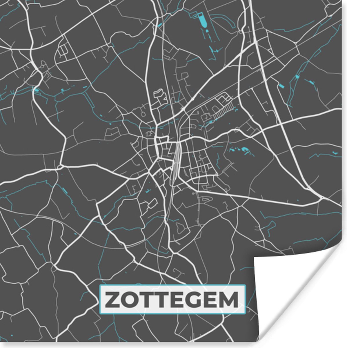 Poster België – Zottegem – Stadskaart – Kaart – Blauw – Plattegrond ...