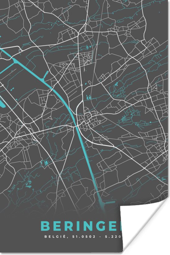 Poster Stadskaart – Grijs - Kaart – Beringen – België – Plattegrond ...