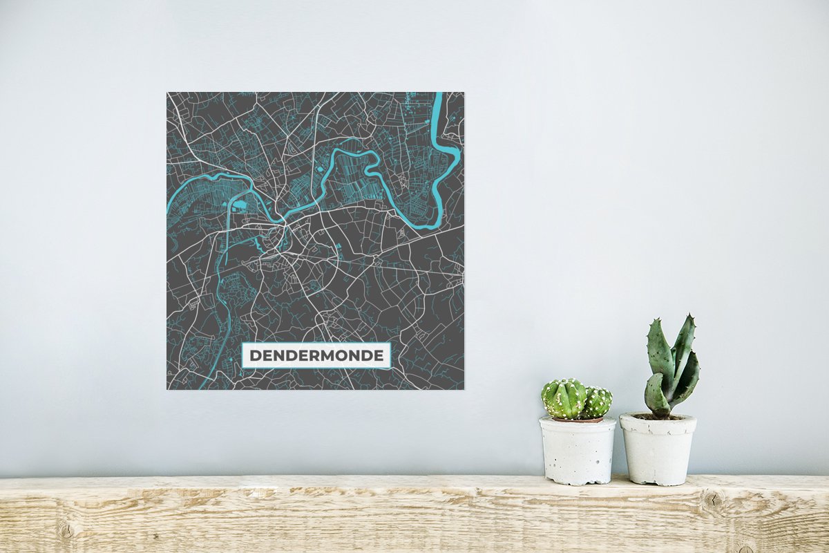 Poster België – Dendermonde – Stadskaart – Kaart – Blauw – Plattegrond ...