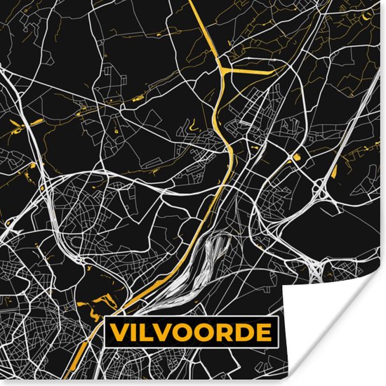 Poster Stadskaart - Vilvoorde - Goud - Plattegrond - Kaart - 50x50 cm | bol