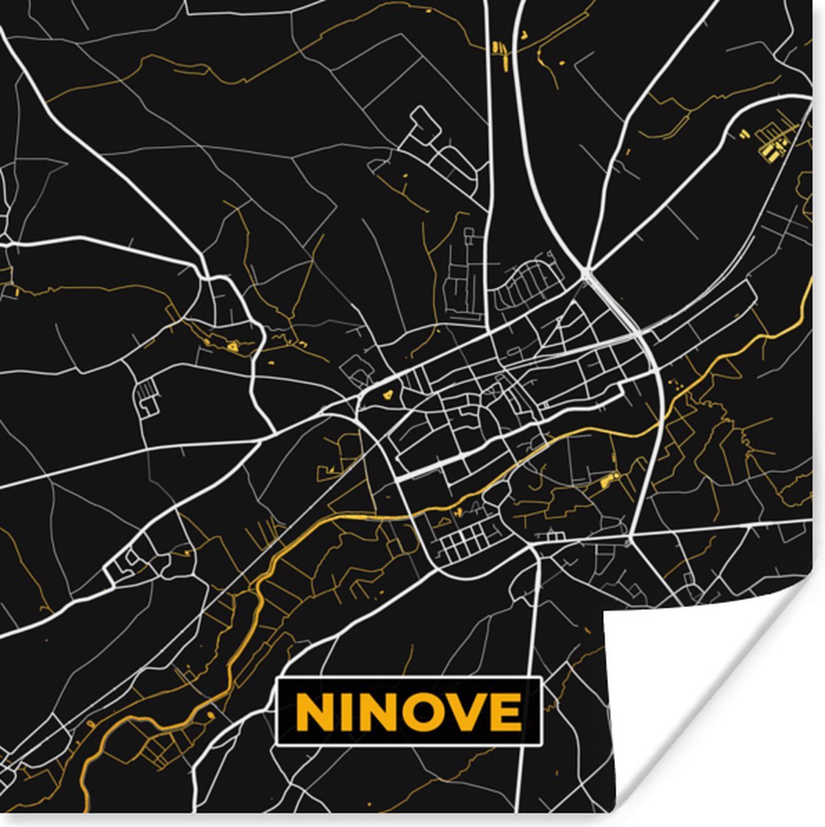 Poster Goud - Kaart - Ninove - Stadskaart - Plattegrond - 75x75 cm ...
