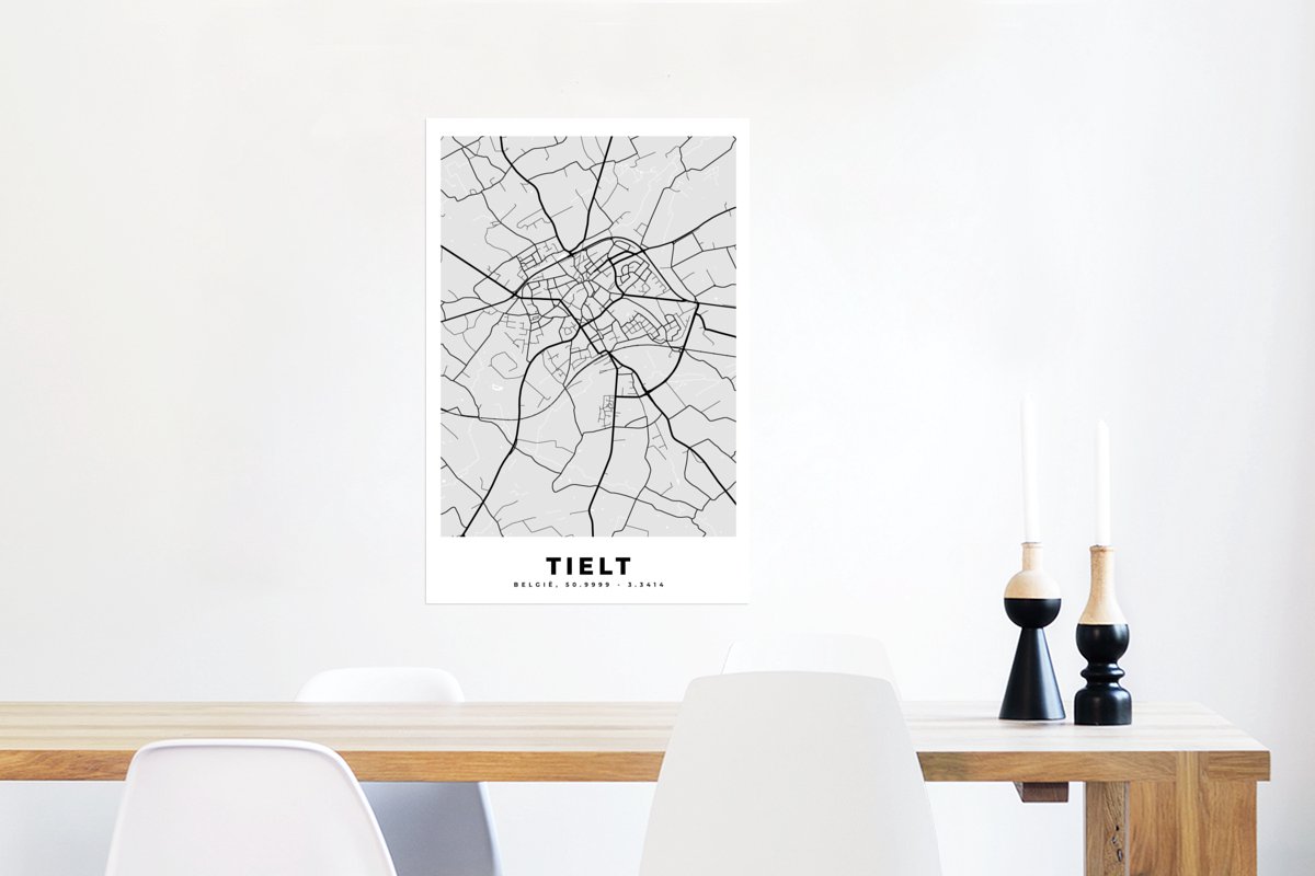 Affiche Zwart Wit - België - Carte - City Map - Map - Tielt - 60x90 cm ...
