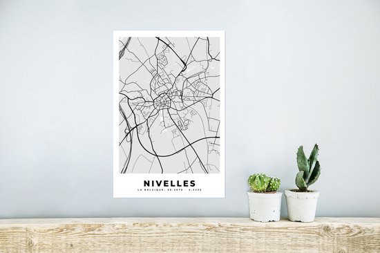 Poster City Map – Zwart Wit - Carte – Nivelles – België – Carte - 20x30 ...