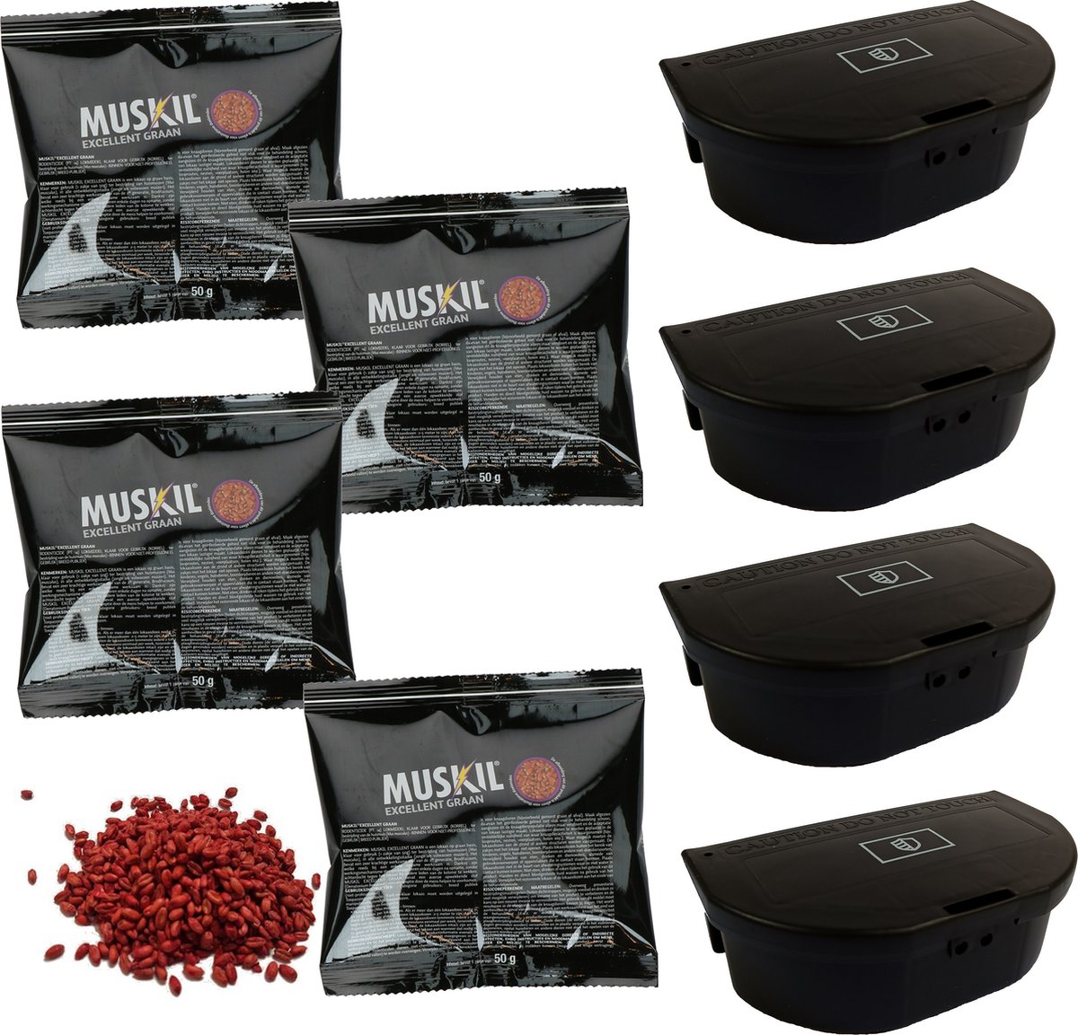 Muskil Muizenkorrels 200 gram met 4 kunststof lokdozen - Muizengif ...