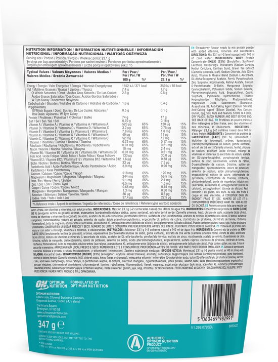 Optimum Nutrition Opti-Lean Whey - Shake Protéiné en Poudre - Protéiné ...