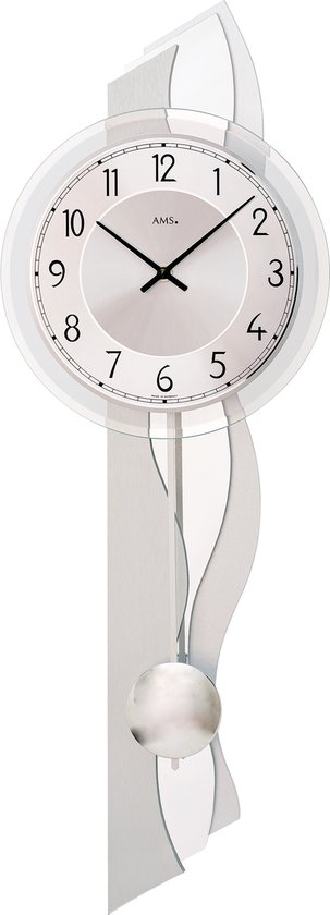 AMS wandklok slingerklok | 7476 zilver met zwarte arabische nummers | bol