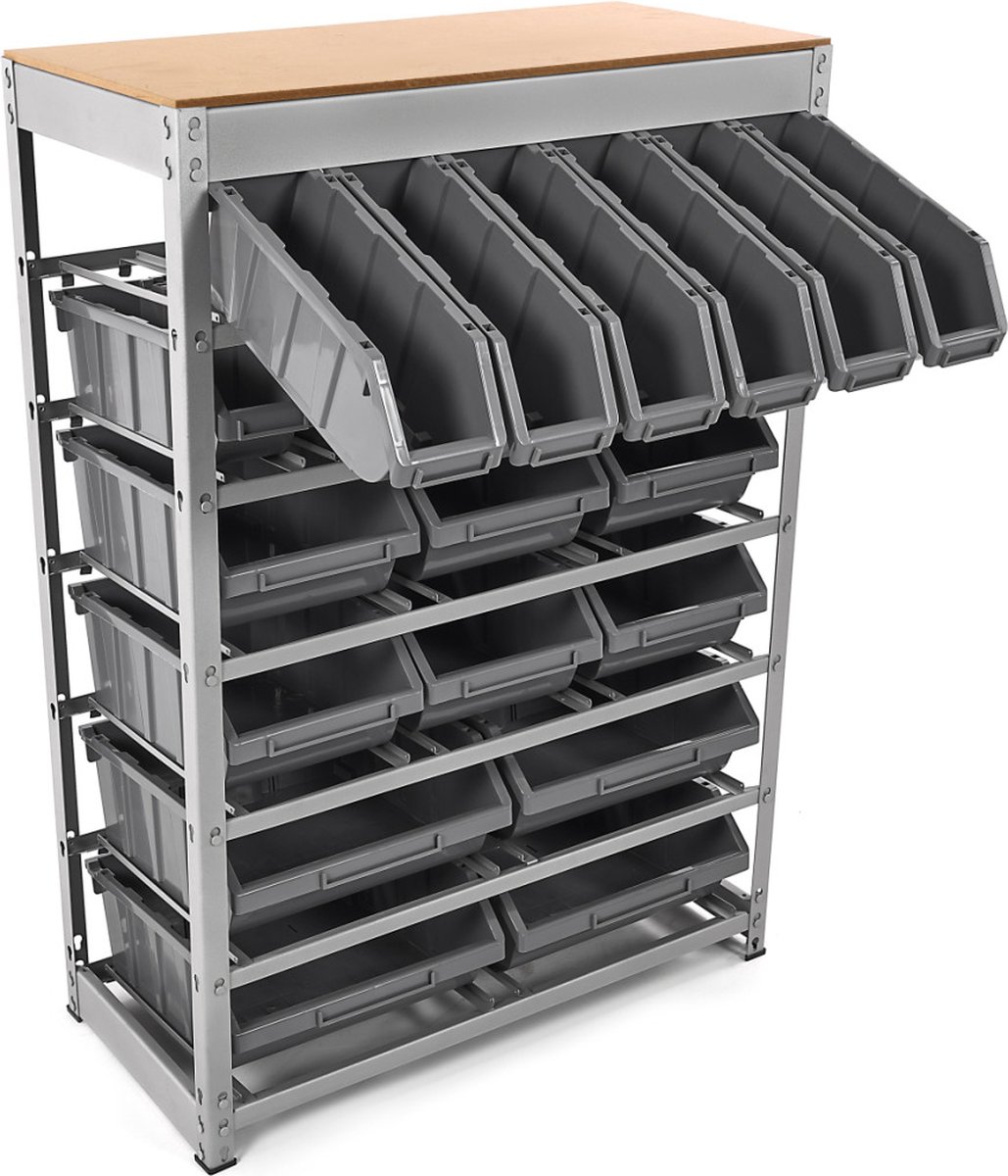 Bakkenkast, opbergsysteem, stelling met 22 opbergbakken | bol.com
