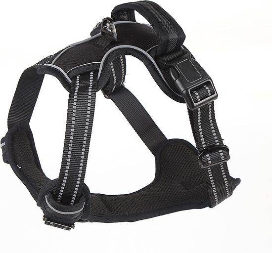 Hondentuigje - Maat M - Anti-Trek Tuig - Hondenharnas - Y Tuig Hond - Reflecterend - Zwart | bol