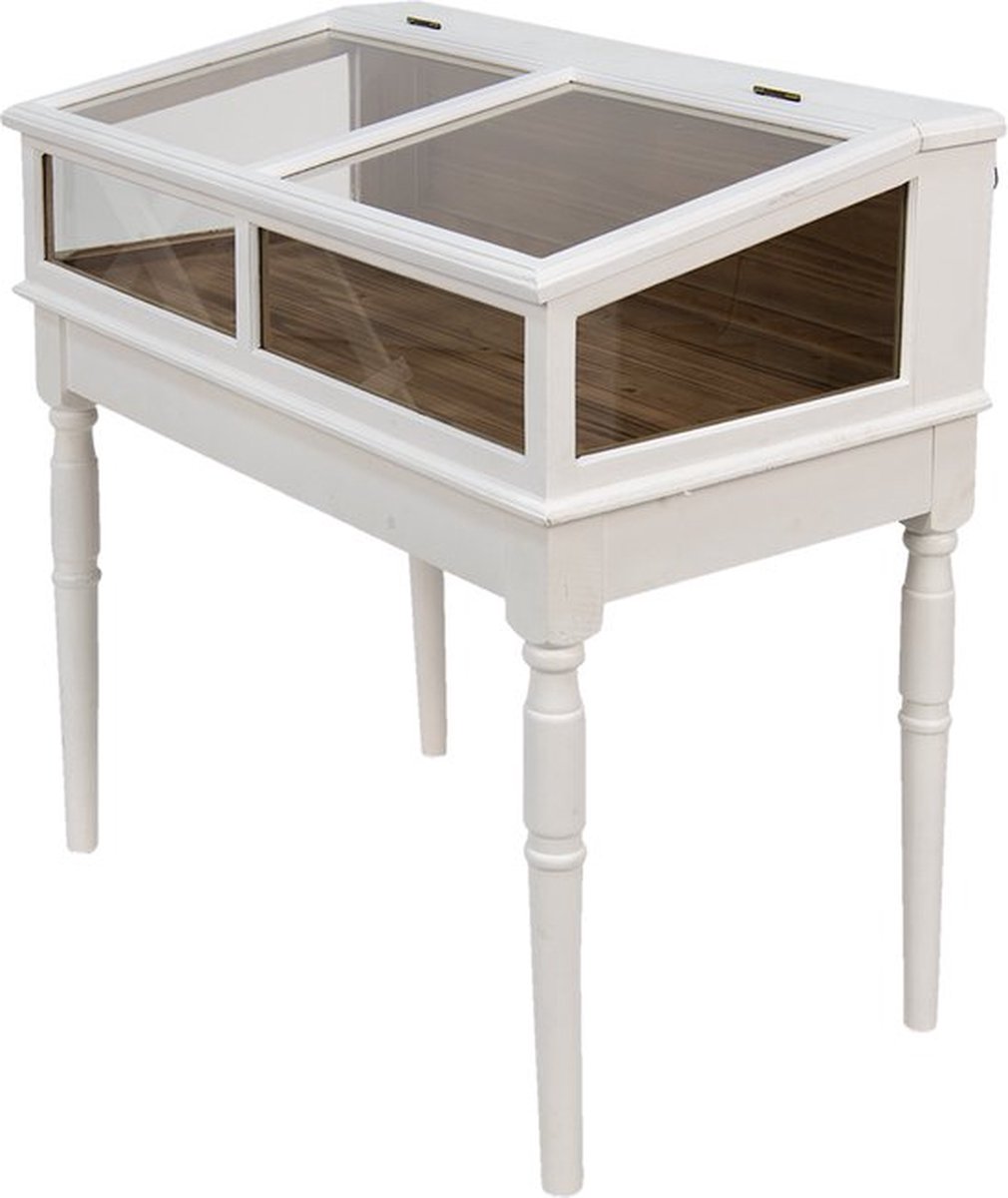 Sidetable Vitrine 80*46*85 cm Wit Hout, Glas Tafel | bol.com