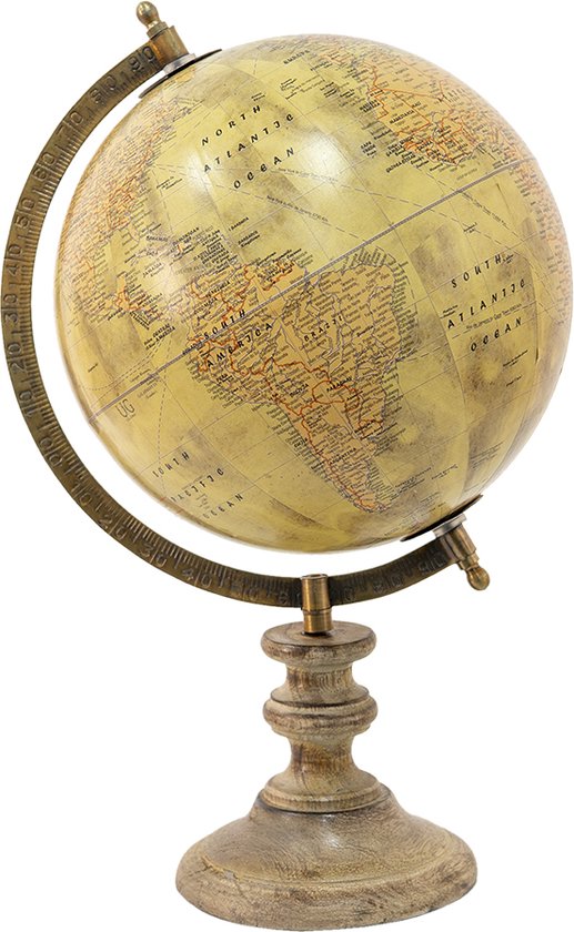 Clayre & Eef Wereldbol 22*35 cm Beige Roze Hout Ijzer Globe Aardbol ...