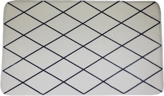 Badmat FIONN met ruit print - Zwart / Wit - Polyester - 45 x 75 cm ...