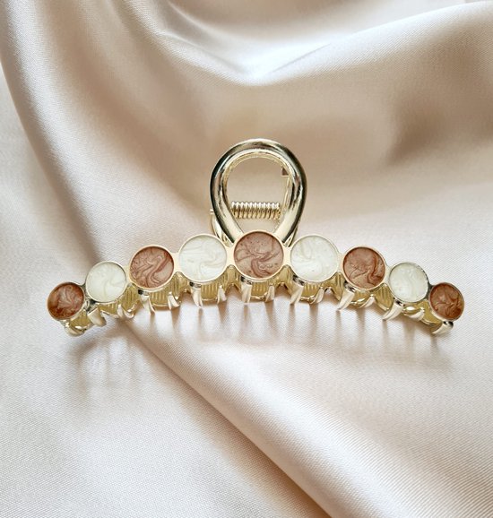 Luxe Elegante haarklem goud- Metaal, Beige, Taupe- Size groot 11 cm ...